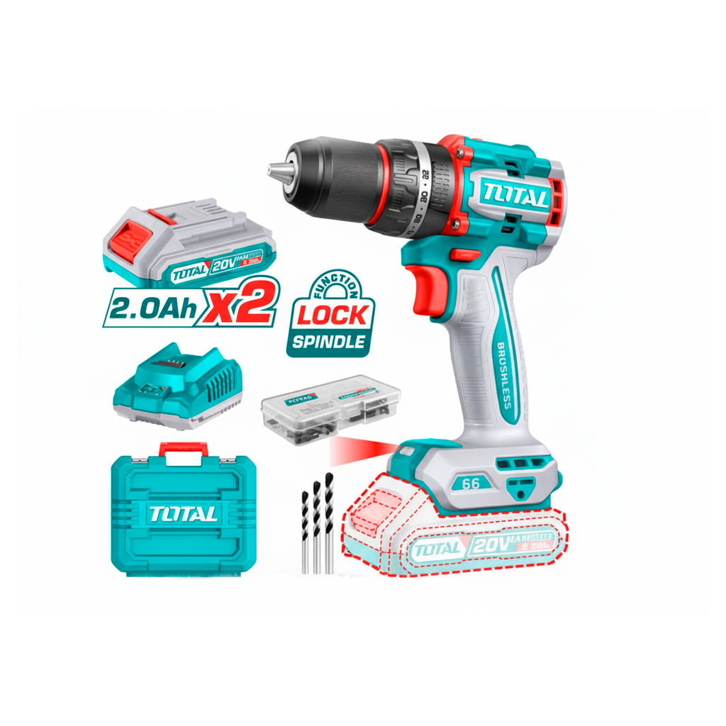 Taladro Percutor Inalambrico 20V 1/2" 2B 60N Total | La Mundial